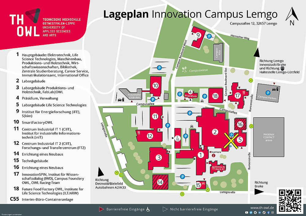 Parkplatzsperrung zwischen Geb. 2 und Geb. 5 am TH OWL Campus in Lemgo, vom 10. bis 12. Mai: TH OWL